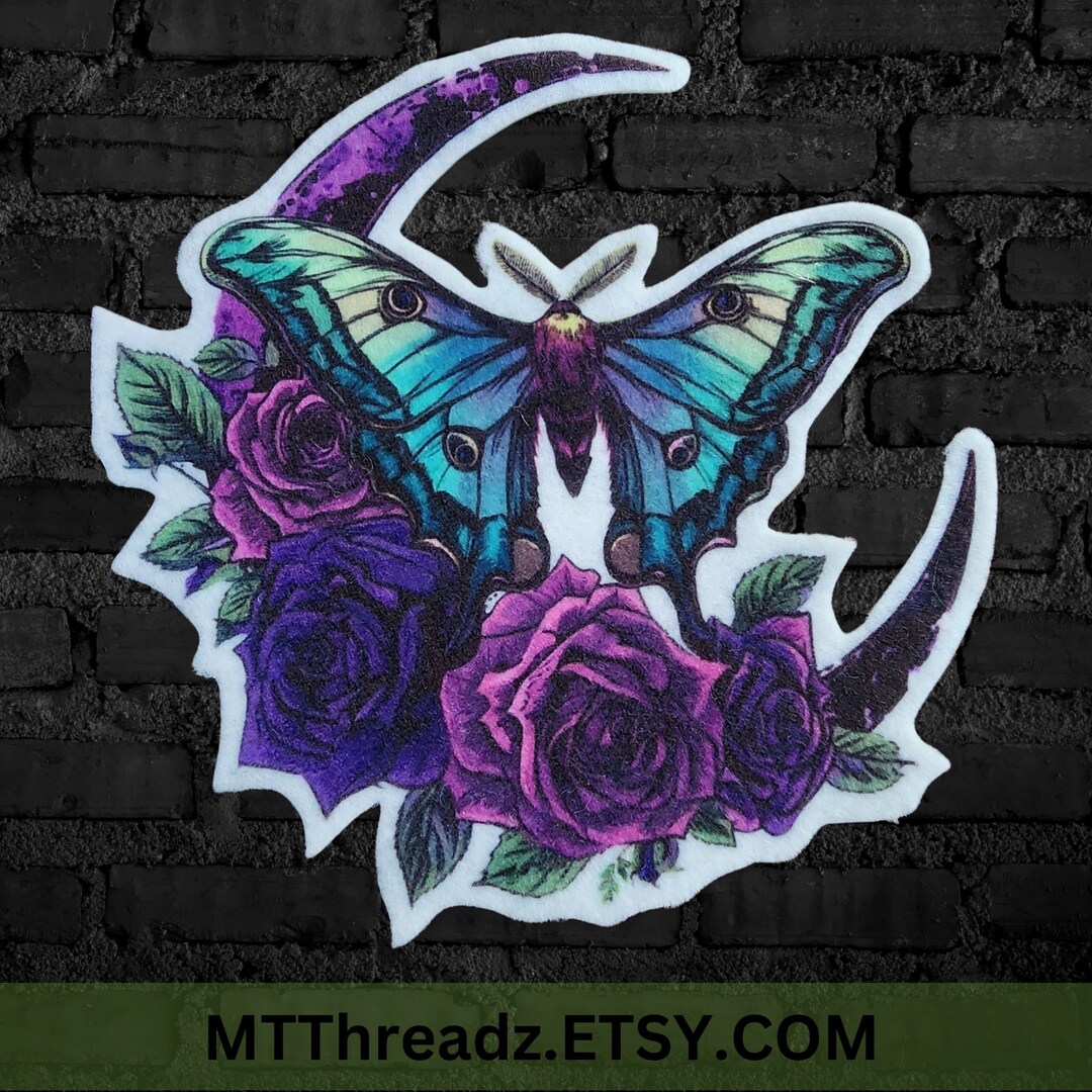 Luna Moth Patch Purple Crescent Moon Iron on Fabric Patch Purple Rose ...
