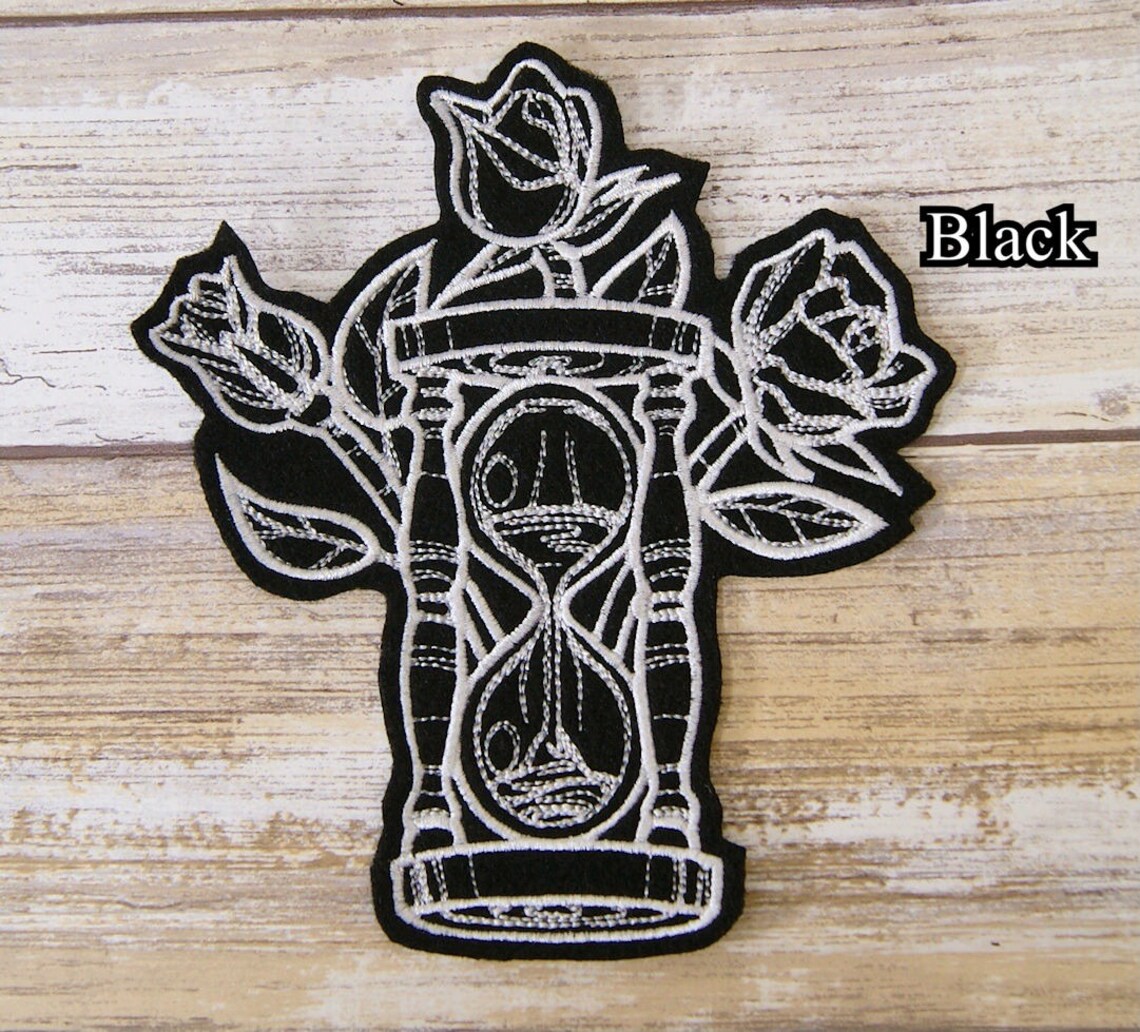 Hourglass and Roses Mystical Iron on Embroidery Patch Mtcoffinz ...