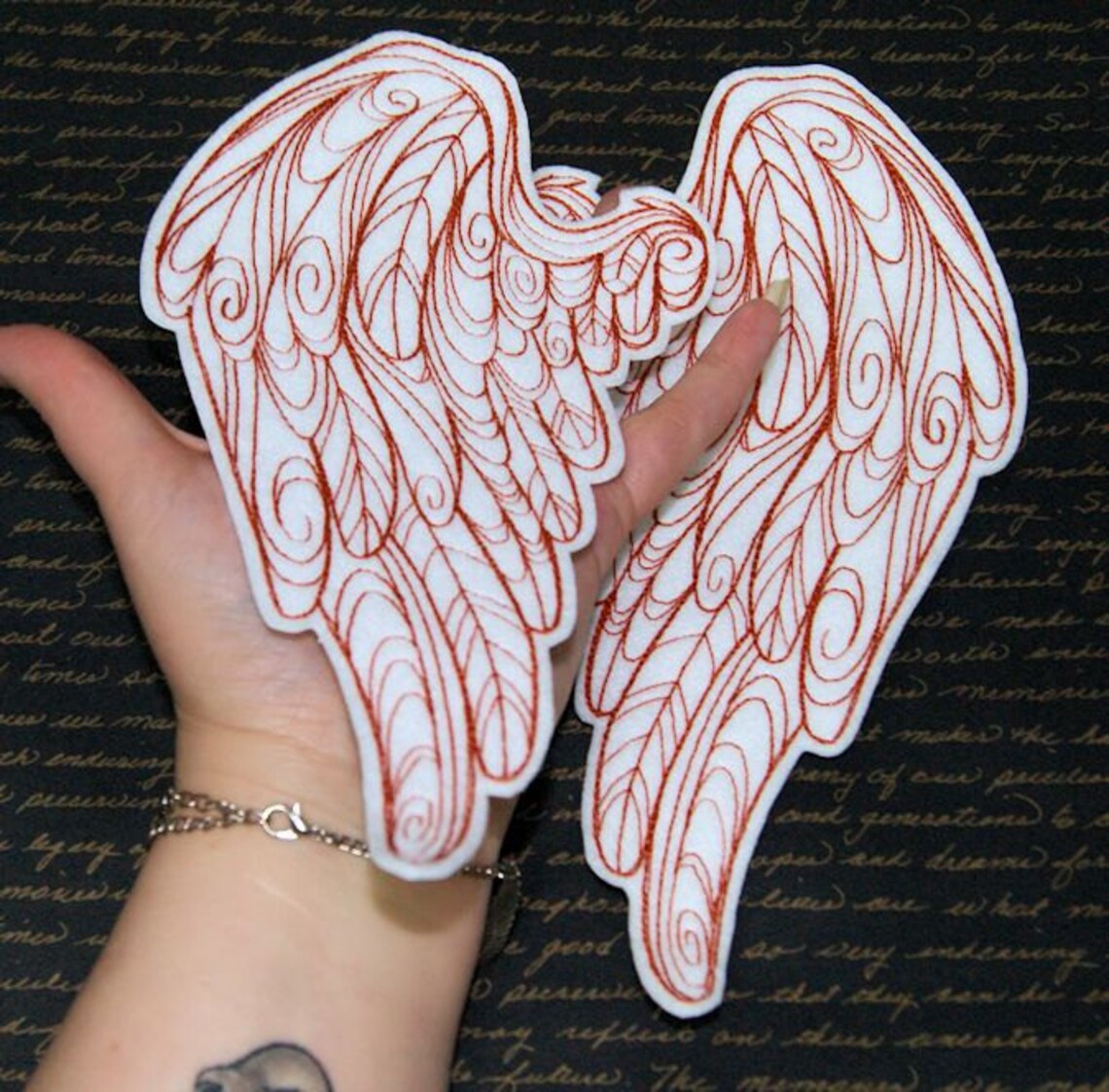 Scribble Feather Angel Wings Iron on Embroidery Patch Mtcoffinz - Pair ...