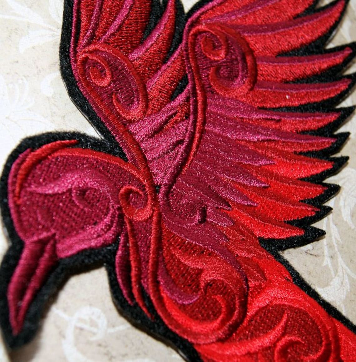 Red Raven Baroque Swirls Iron on Embroidery Patch Mtcoffinz - Etsy