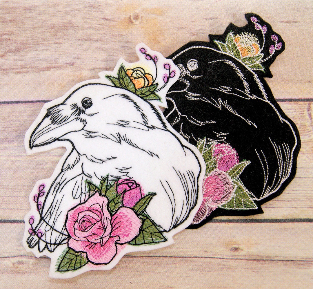 Raven Flowers Gothic Dire Blooms Iron on Embroidery Patch Mtcoffinz ...