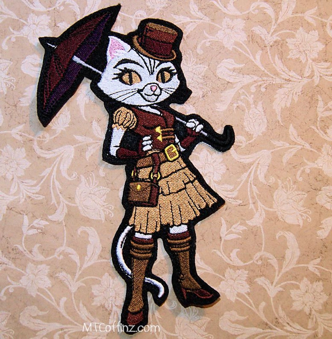Flirtacious Felicity Steampunk Cat Iron on Embroidery Patch Mtcoffinz ...