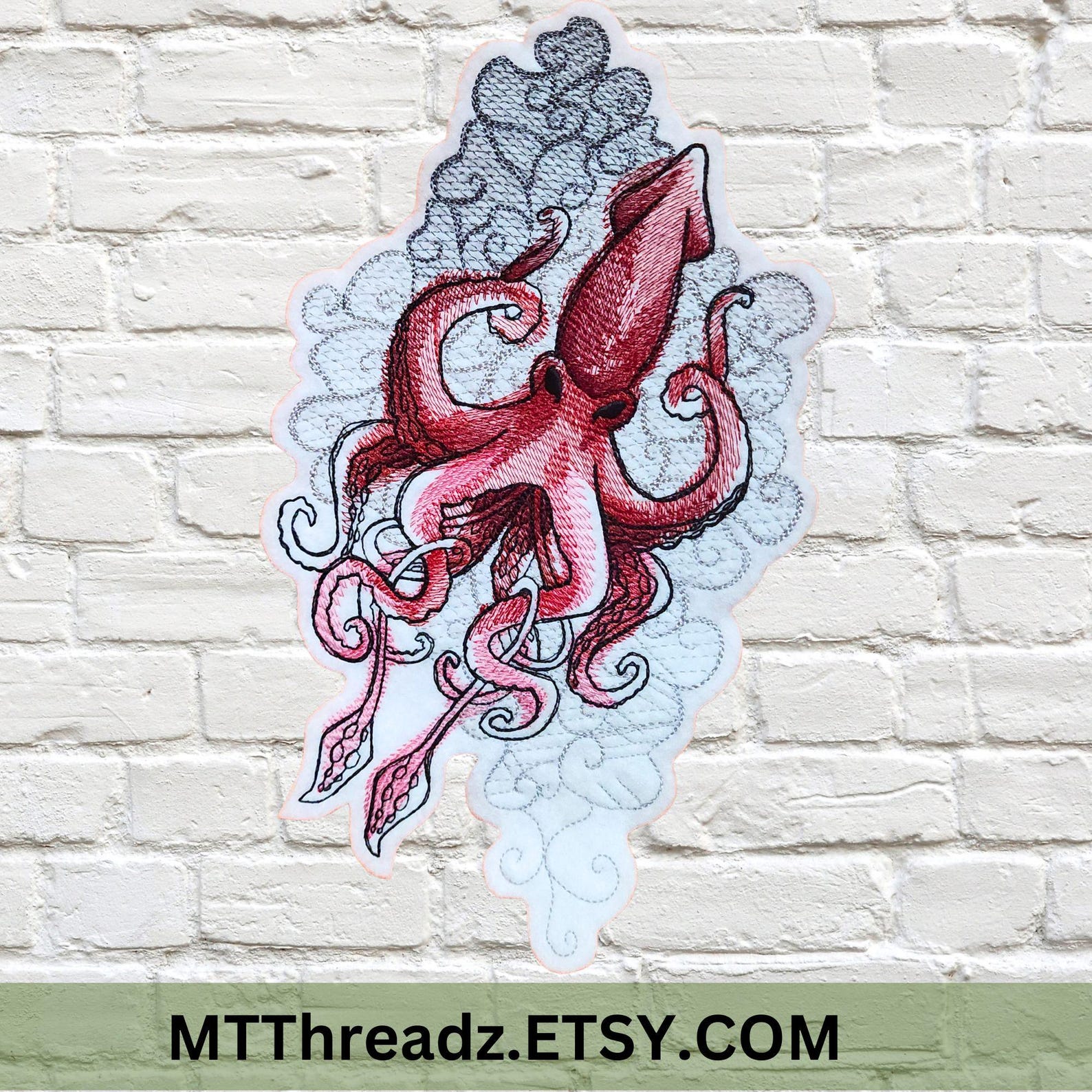 Red Squid Patch Kraken Retro Flash Tattoo Style Iron on Embroidery ...