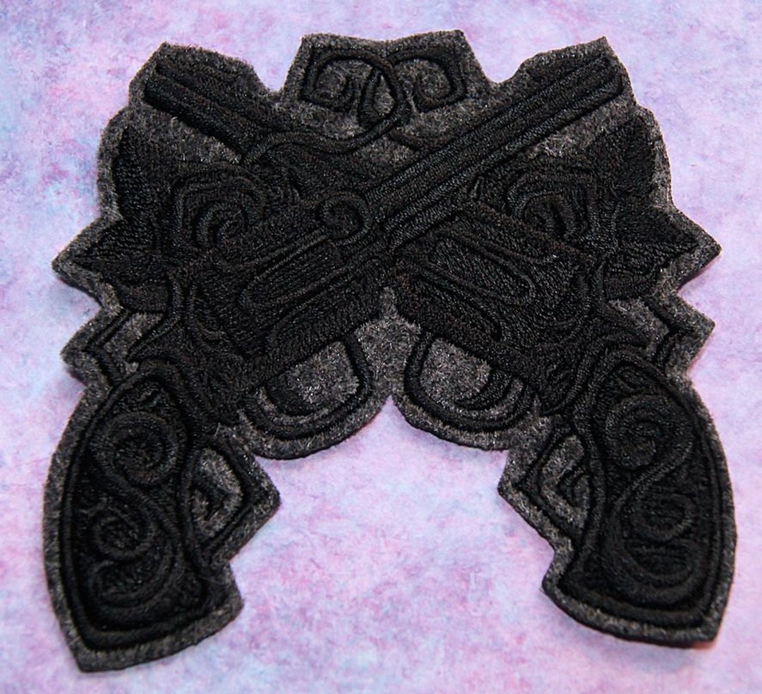 Baroque Crossed Guns Roses Pistols Black Grey Iron on Embroidery Patch ...