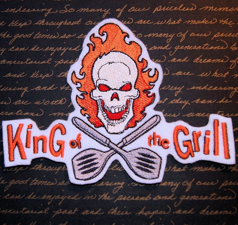 King of the Grill Skull BBQ Iron on Embroidery Patch Mtcoffinz ...