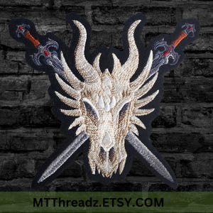 Dragon Skull Patch DND Dragon Swords Patch Embroidery Dragon Fantasy ...