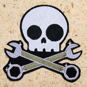 Wrench Skull Patch Mechanic Skull Crossbones Biker Skull Iron on ...