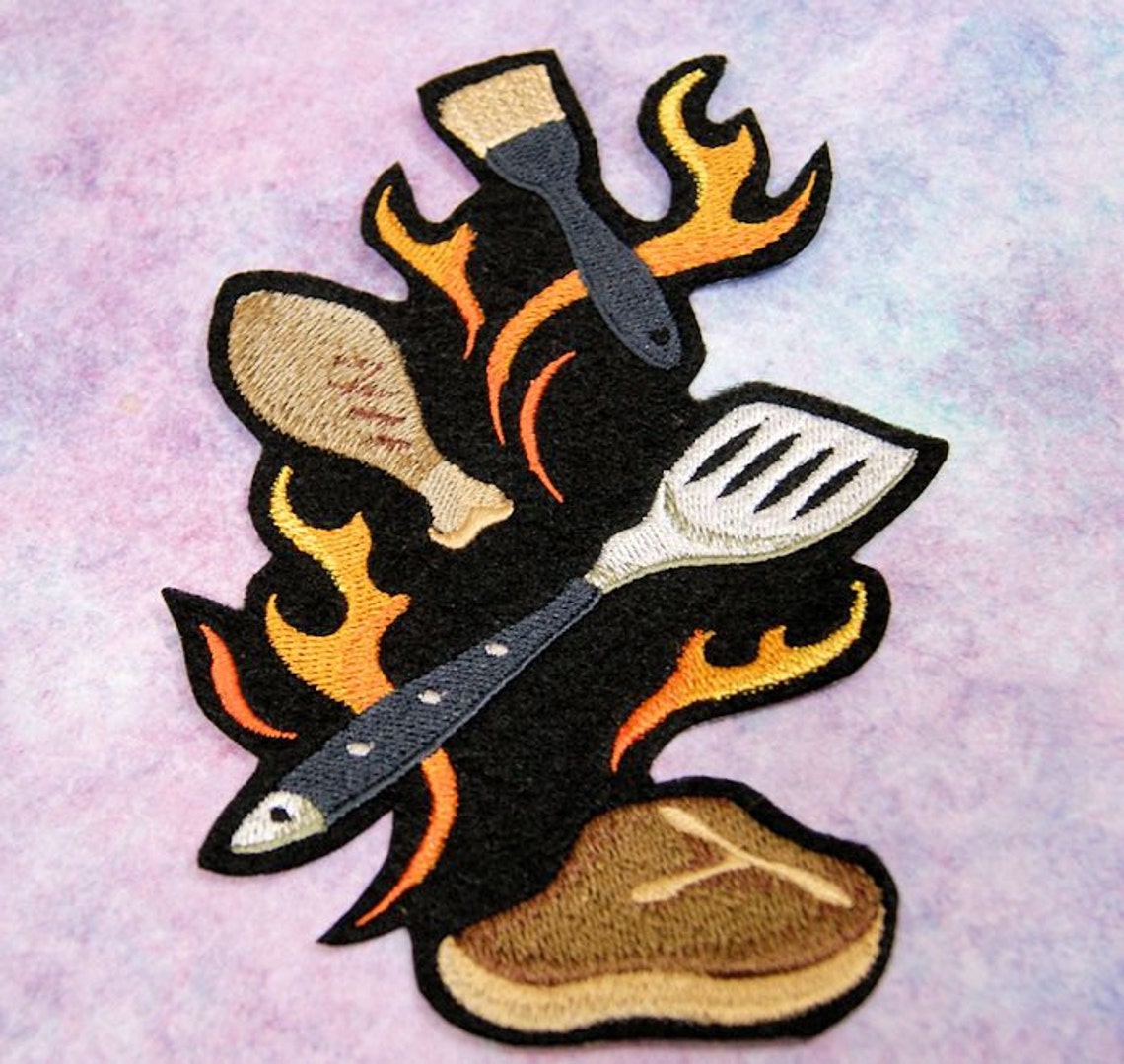 BBQ Grill Patch Cookout Apron Patch Gift for Fathers Day BBQ Fire ...