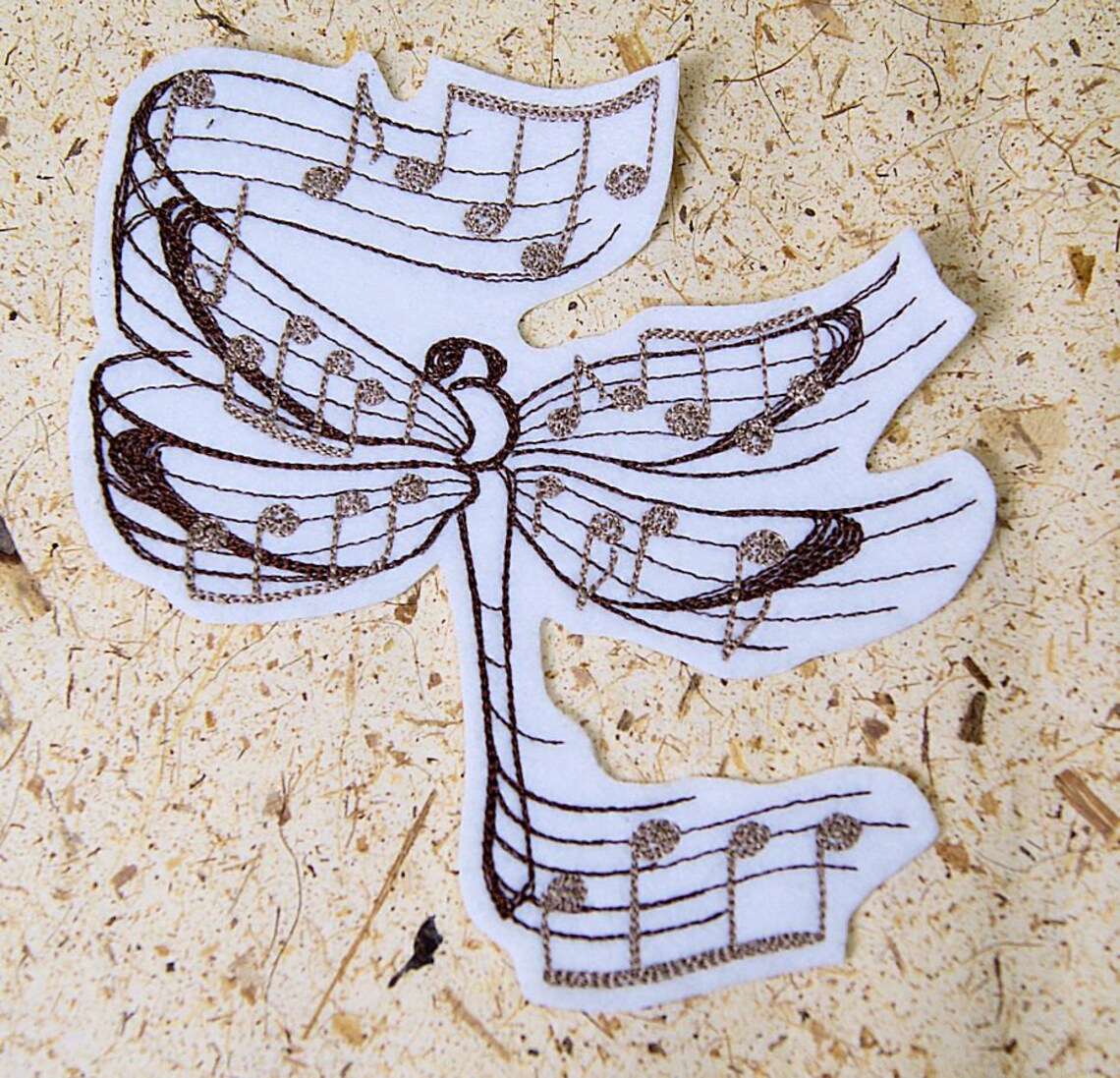 Dragonfly and Notes Beautiful Music - Iron on Embroidery Patch ...