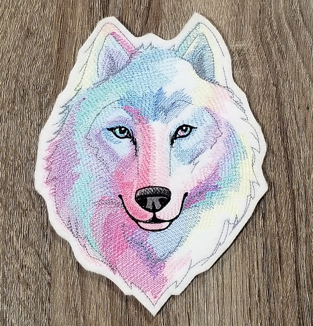 Pastel Watercolor Rainbow Wolf Iron on Embroidery Patch Mtcoffinz ...