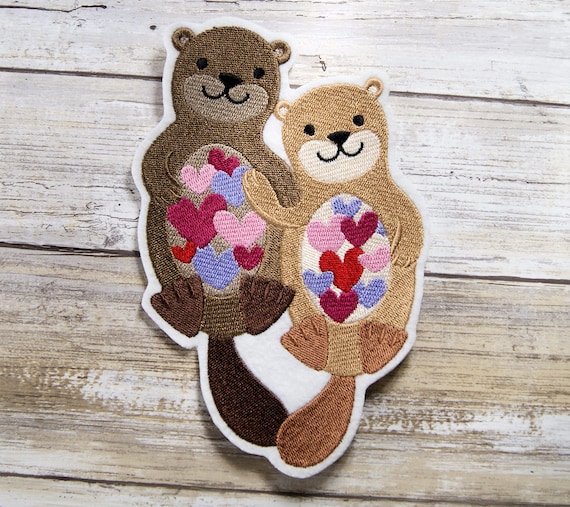 Snuggle Otters Love Hearts Iron on Embroidery Patch Mtcoffinz - Etsy