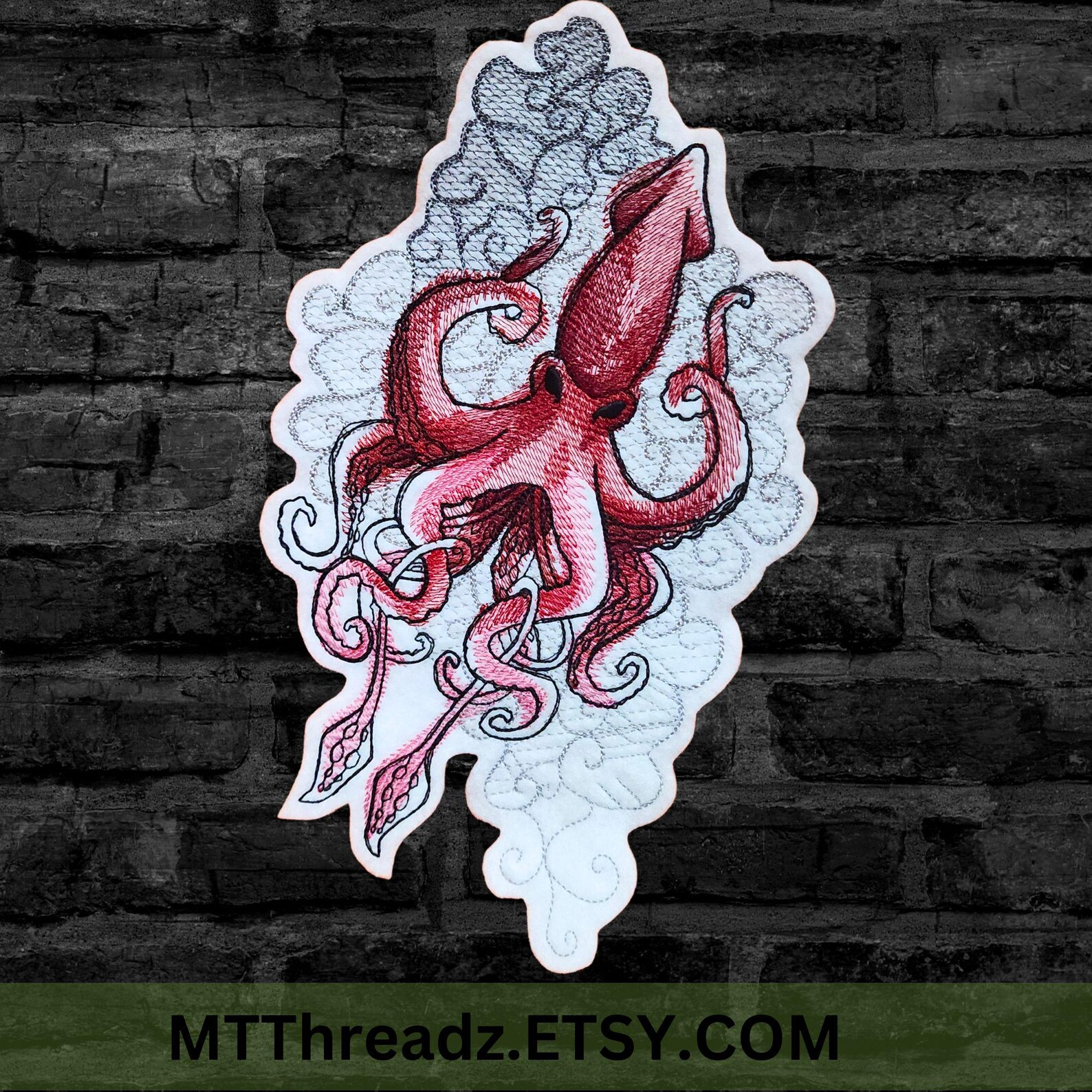 Red Squid Patch Kraken Retro Flash Tattoo Style Iron on Embroidery ...