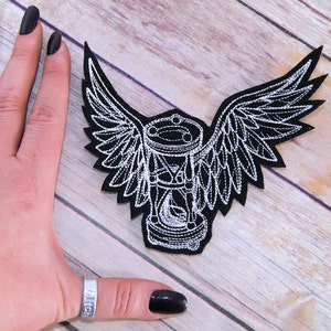 Time Flies Hourglass and Wings Iron on Embroidery Patch Mtcoffinz ...