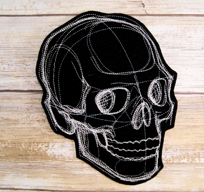 Sketchwork Skull Iron on Embroidery Patch Mtcoffinz - - Choose Size ...