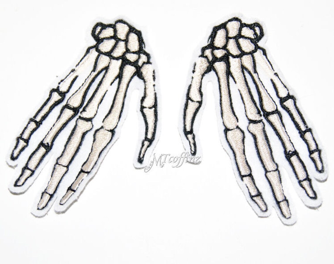 Spooky Skeleton Hand Bones Mirror Pair Iron on Embroidery - Etsy