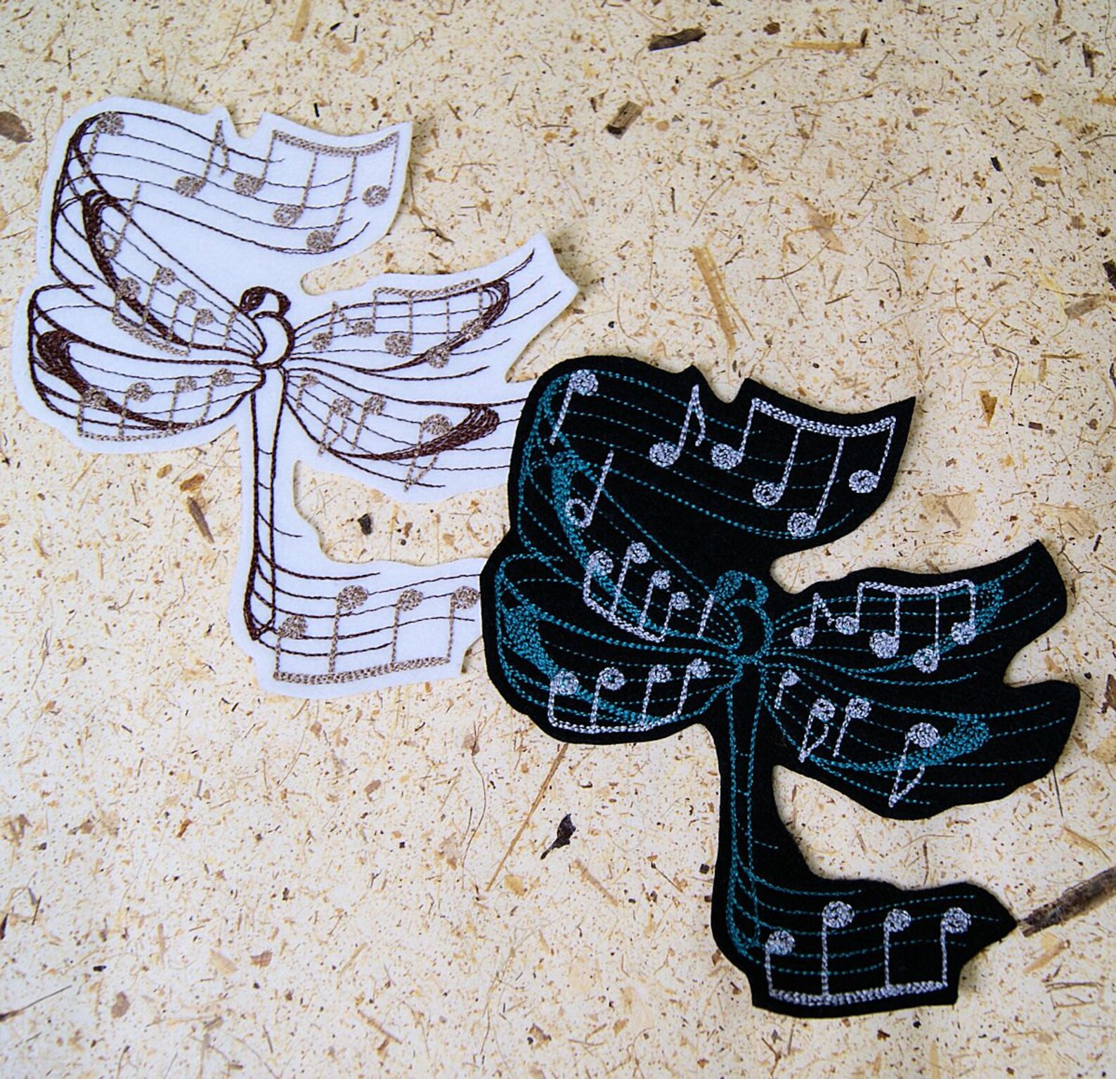 Dragonfly and Notes Beautiful Music - Iron on Embroidery Patch ...