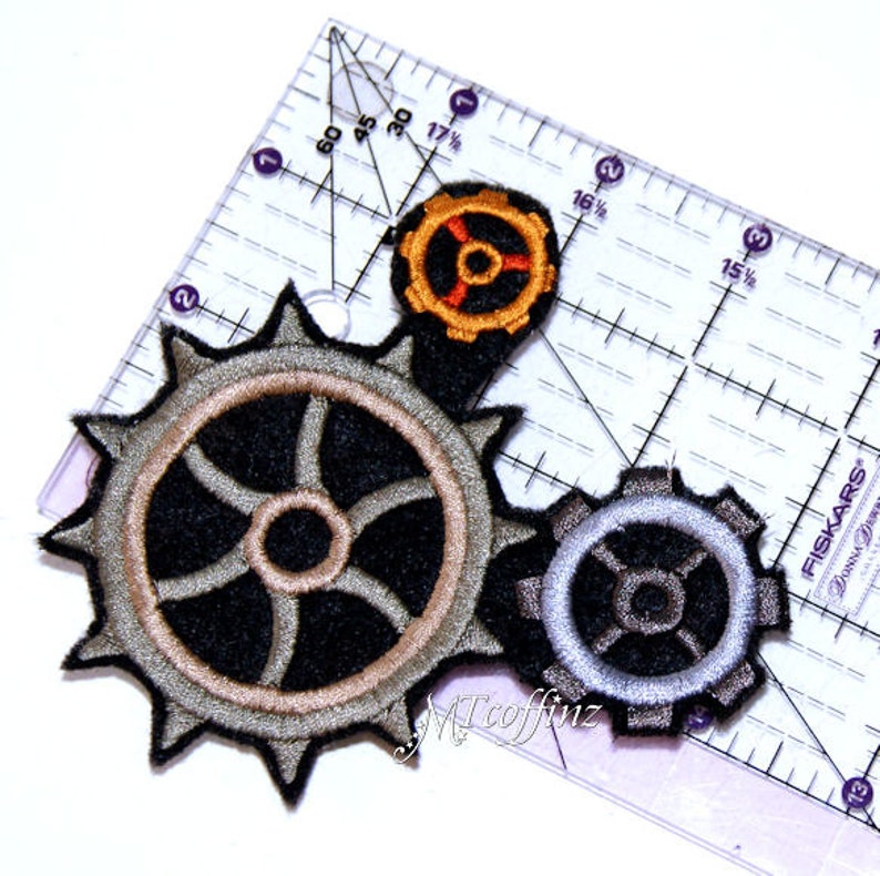 Triple Metallic Steampunk Gears Iron on Embroidery Patch | Etsy