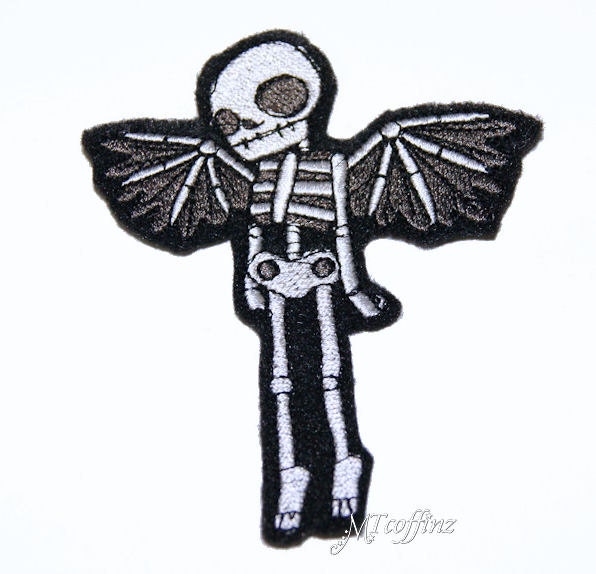 Gothic Skeleton With Angel Wings Iron on Embroidery Patch | Etsy UK