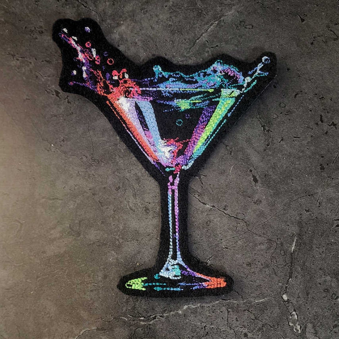 Rainbow Splash Martini Glass Iron on Embroidery Patch Martini ...