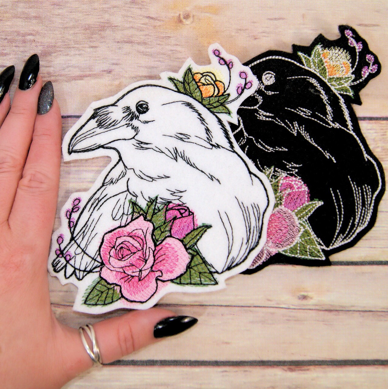 Raven Flowers Gothic Dire Blooms Iron on Embroidery Patch Mtcoffinz ...