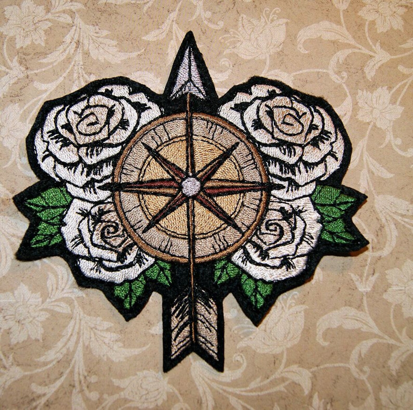 Steampunk Compass White Roses Iron on Embroidery Patch - Etsy