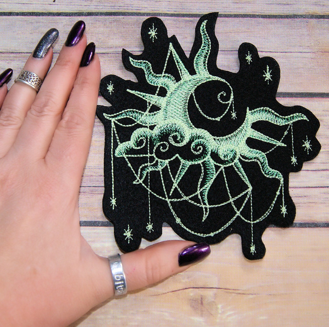 Glow in the Dark Eclipse Sun Moon Iron on Embroidery Patch Mtcoffinz ...