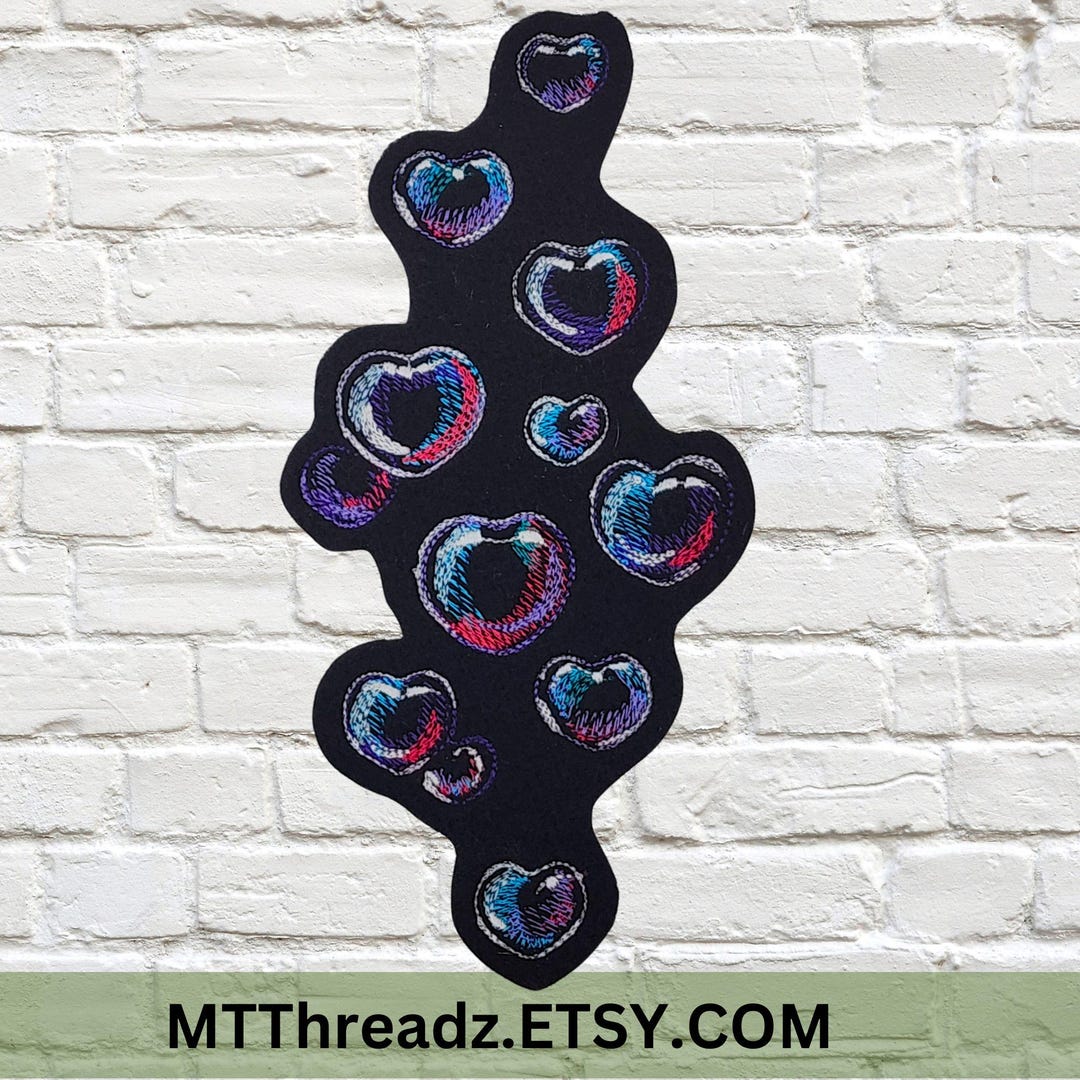 Rainbow Bubble Patch Heart Bubbles Embroidery Patch Neon Black Bubbles ...