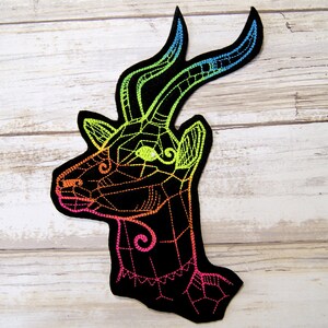 Neon Rainbow Serengeti Antelope - Iron on Embroidery Patch Mtcoffinz ...