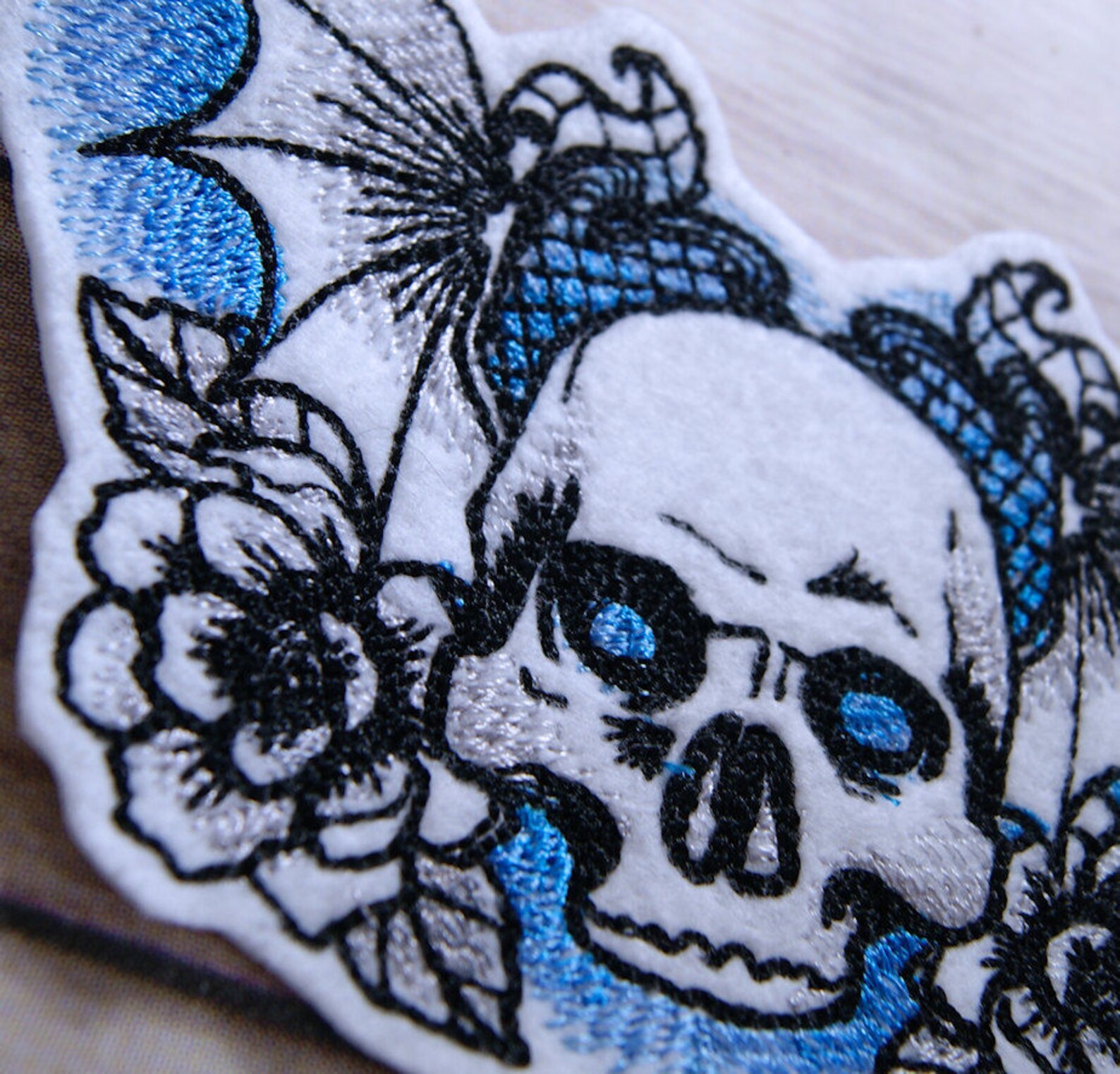 Winged Skull Phantasm Blue Iron on Embroidery Patch Mtcoffinz - Choose ...