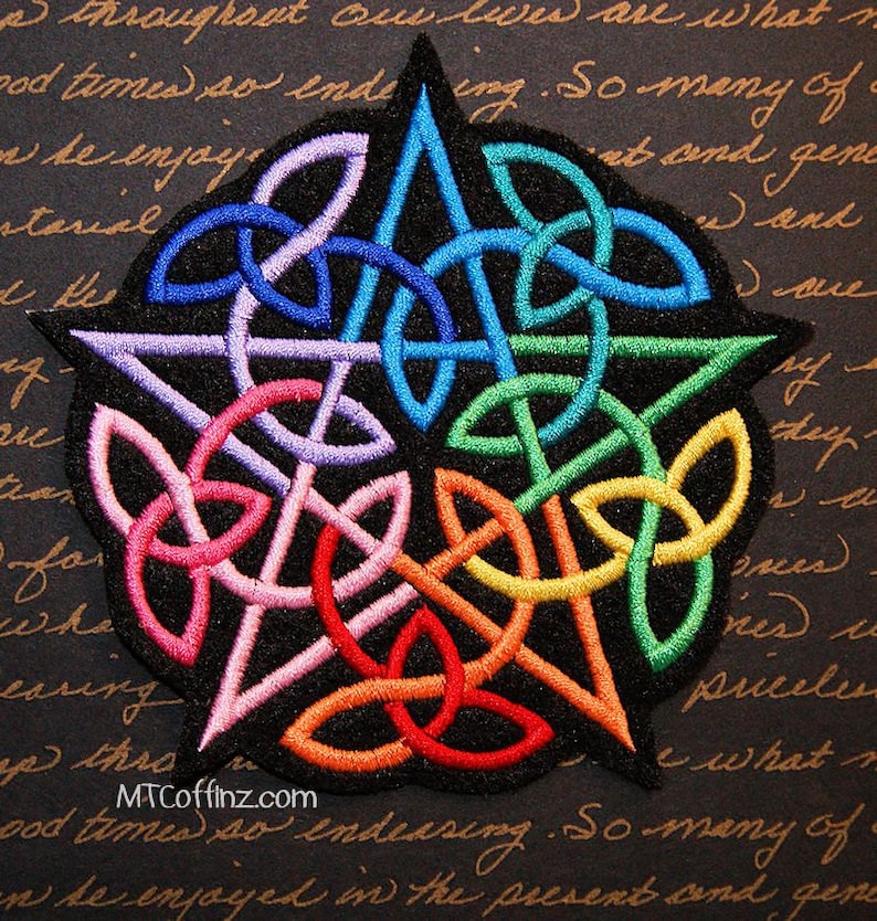 Rainbow Celtic Pentagram Iron on Embroidery Patch Mtcoffinz - Etsy