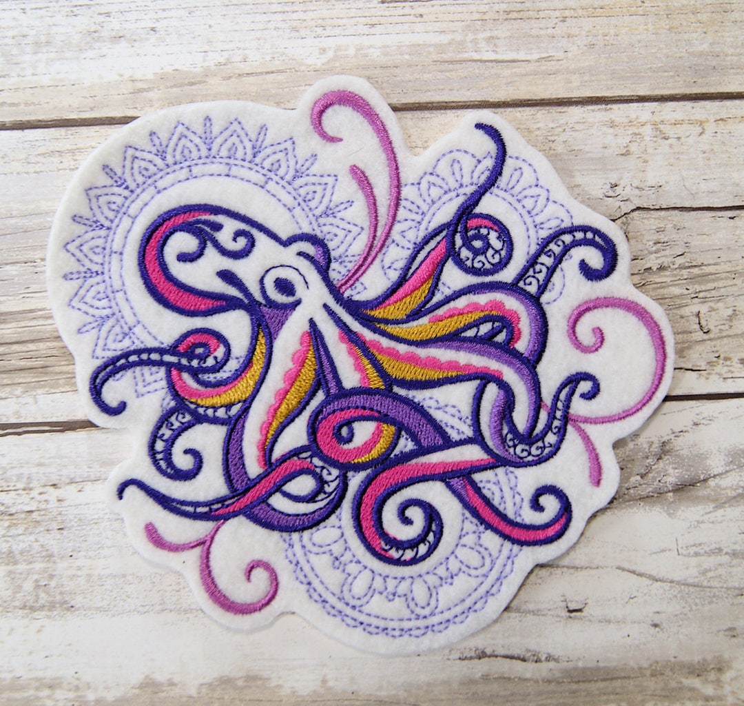 Pink Purple Mehndi Octopus - Iron on Embroidery Patch Mtcoffinz ...