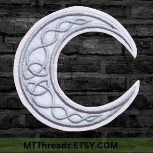 Silver Crescent Moon Patch Celtic Knot Moon Iron on Embroidery Patch ...