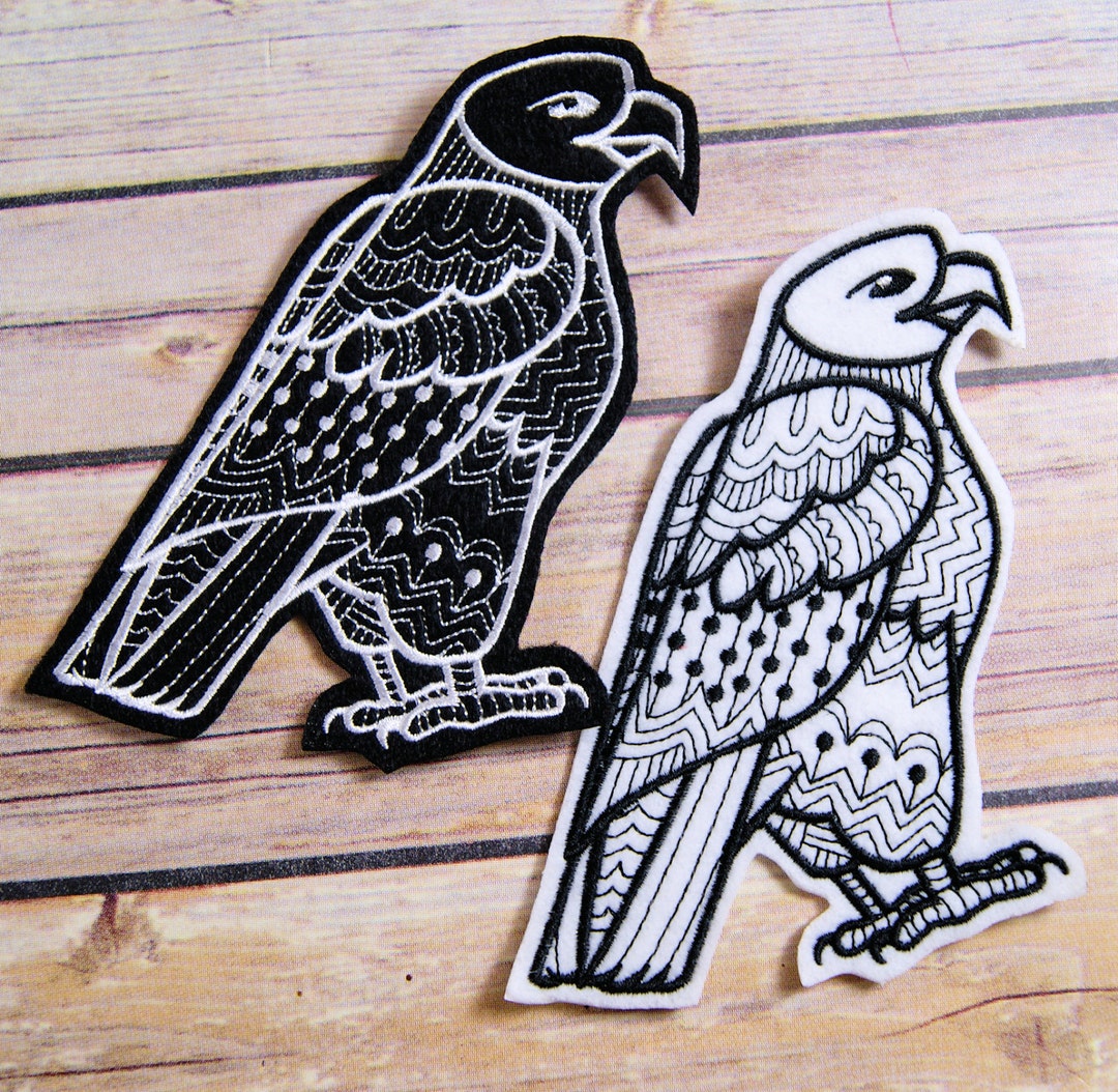 Hawk - Black White Iron on Embroidery Patch Mtcoffinz - Choose Size - Etsy
