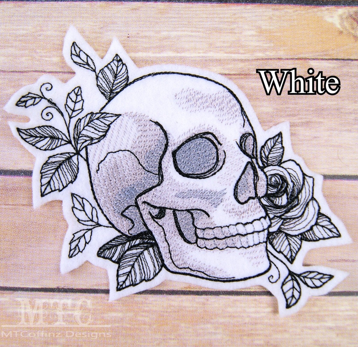 Shadow Skull and Roses Black White Iron on Embroidery Patch | Etsy