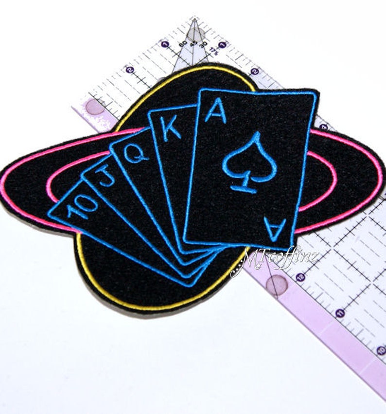 Neon Vegas Poker Royal Flush Cards Iron on Embroidery Patch - Etsy
