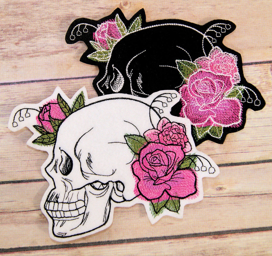 Human Skull Flowers Gothic Dire Blooms Iron on Embroidery Patch ...