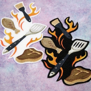 BBQ Grill Patch Cookout Apron Patch Gift for Fathers Day BBQ Fire ...