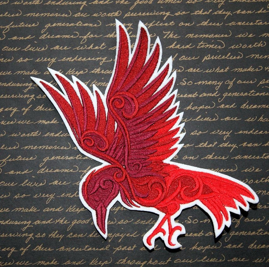 Raven Patch Red Raven Baroque Swirls Iron on Embroidery Patch - Choose ...