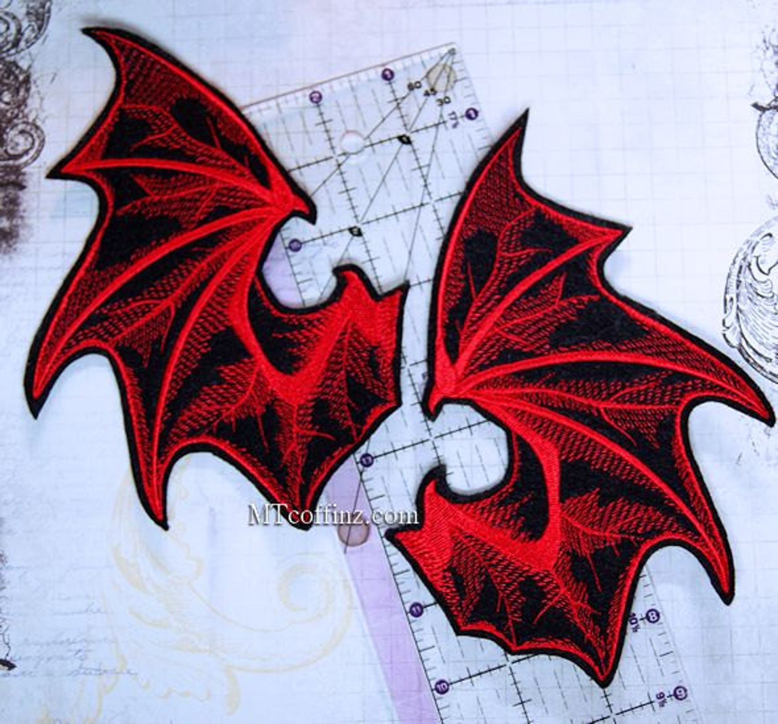 Red Demon Devil Wings Iron On Embroidery Patch MTCoffinz | Etsy