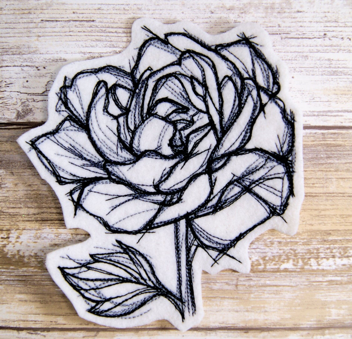 Sketchwork Rose Iron on Embroidery Patch Mtcoffinz Choose - Etsy