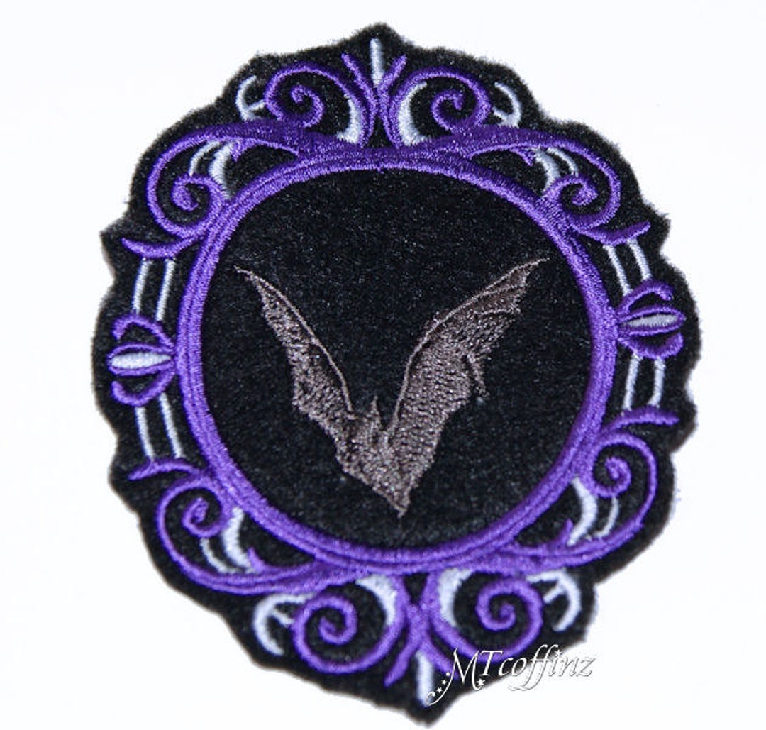 Vampire Bat Purple Silver Cameo Iron on Embroidery Patch Mtcoffinz ...