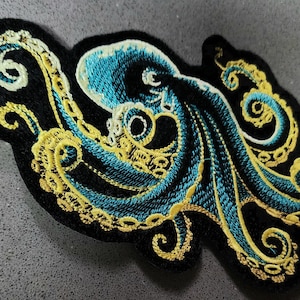 Green Octopus Embroidered Patch Iron on Embroidery Patch Mtcoffinz - Choose Size - Etsy