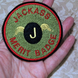 PARODY Jackass Merit Badge Round Iron on Embroidery Patch Mtcoffinz - Etsy