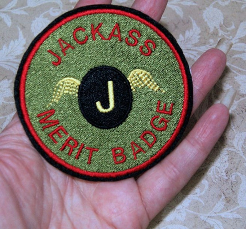 PARODY Jackass Merit Badge Round Iron on Embroidery Patch Mtcoffinz - Etsy