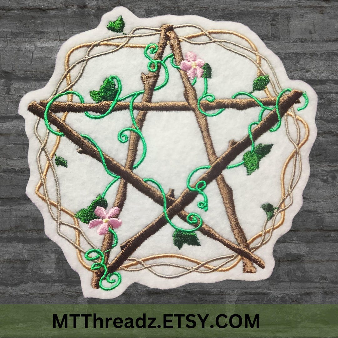 Pentagram Vines Patch Wiccan Pentacle Patch Vines Flowers and Pentagram ...