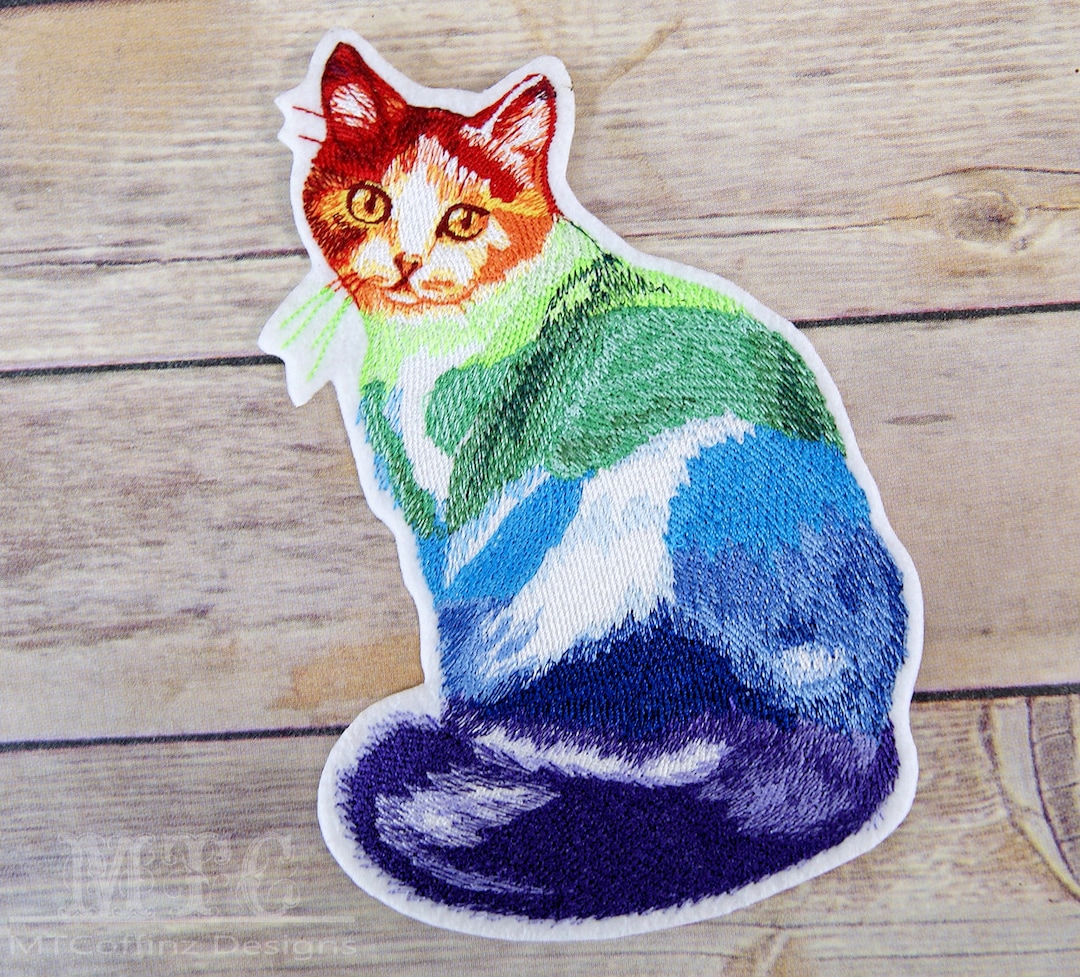 Neon Rainbow Cat Kitten Iron on Embroidery Patch Mtcoffinz - Choose ...