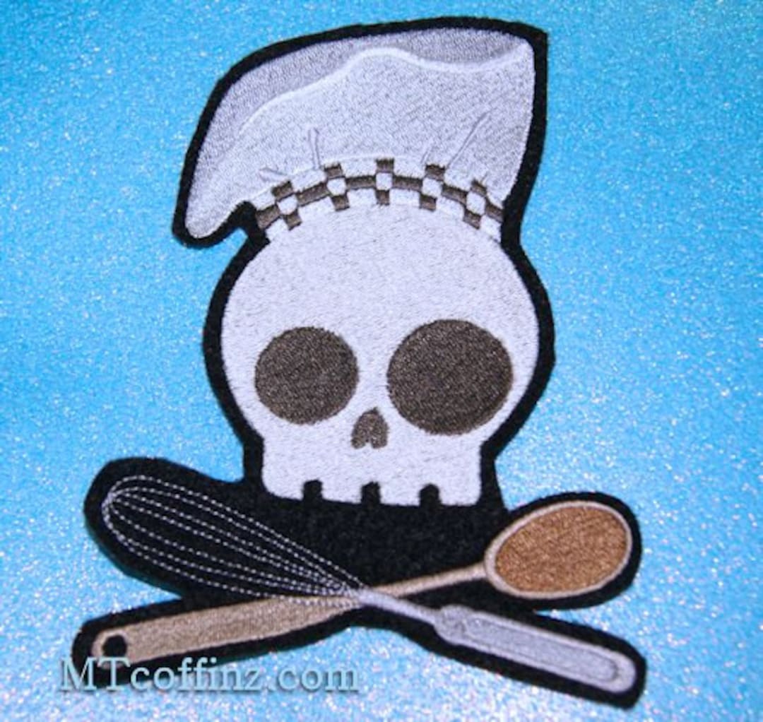 Chef Skull Crossbones Iron on Embroidery Patch Mtcoffinz - Choose Size ...