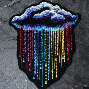 Rainbow Cloud and Raindrops - Iron on Embroidery Patch Mtcoffinz ...