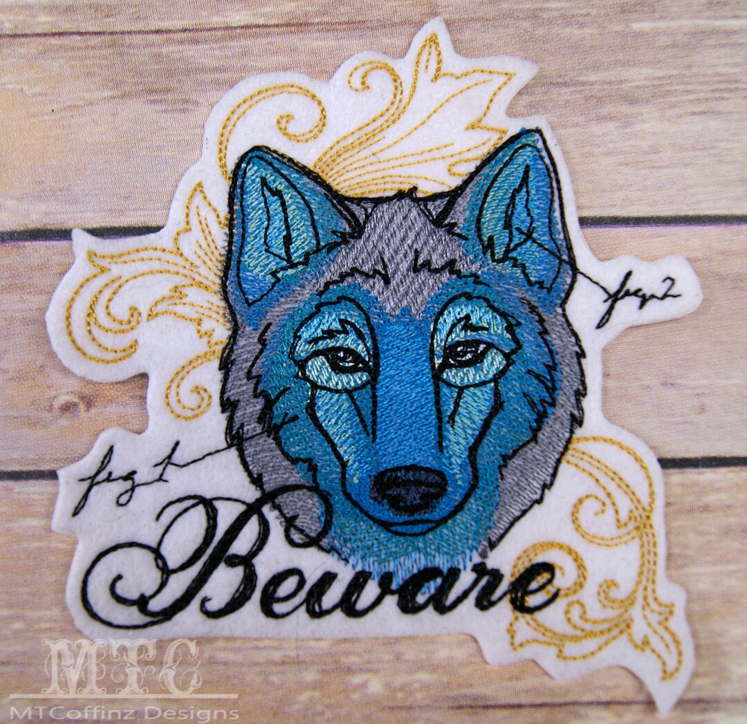 Wolf Patch Embroidered Wolf Beware - Laboratory Diagram Wolf Iron on ...