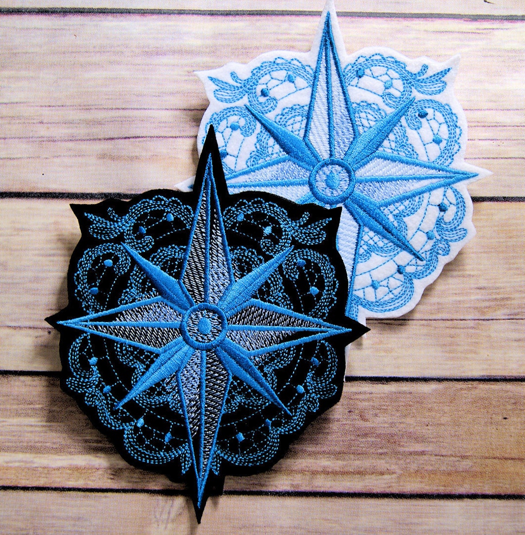 Compass Patch Blue Nautical Compass Aquarius Iron on Embroidery Patch ...